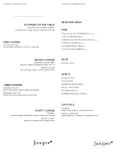 Event Menus - Juniper Italian Cuisine