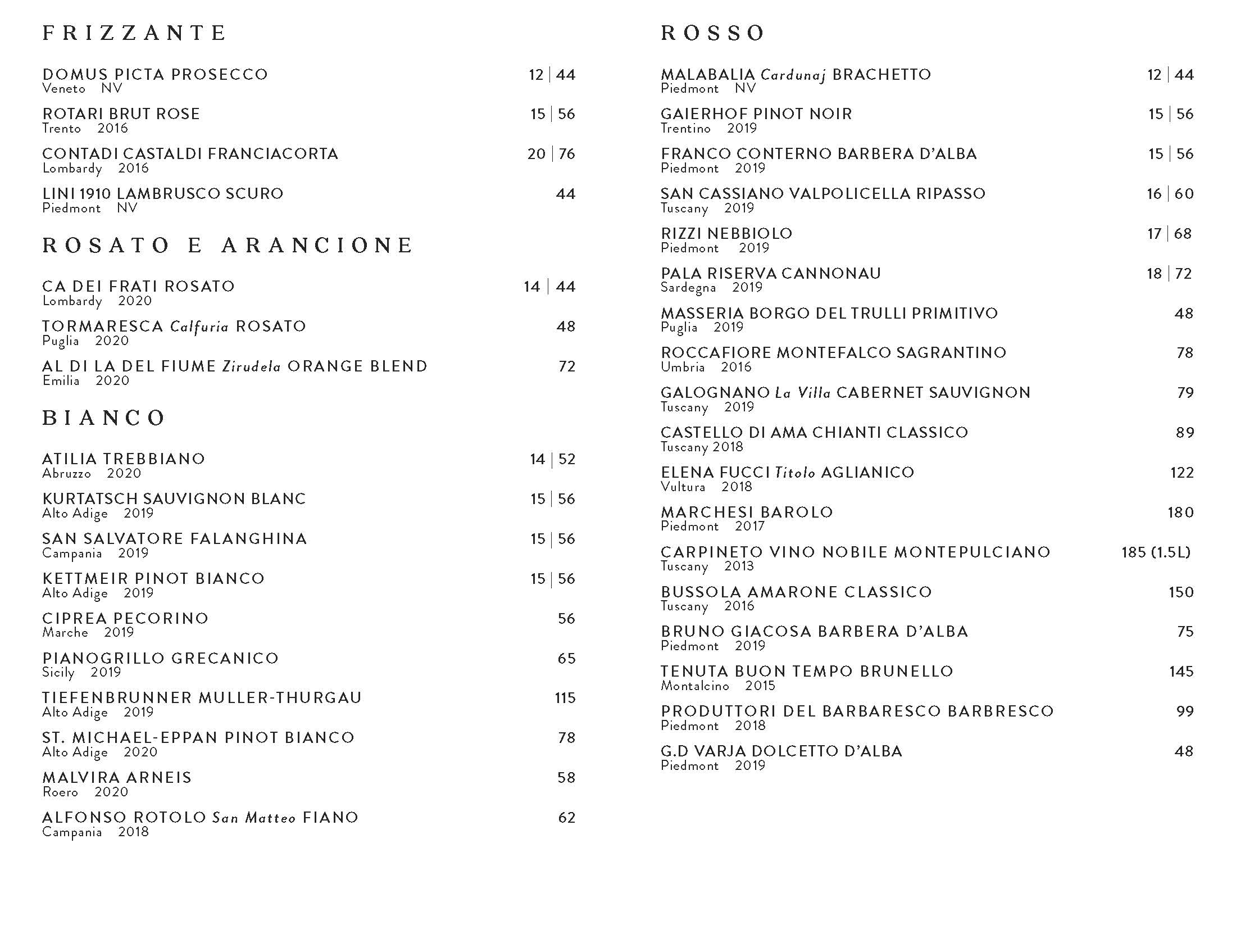 Beverage Menu - Juniper Italian Cuisine