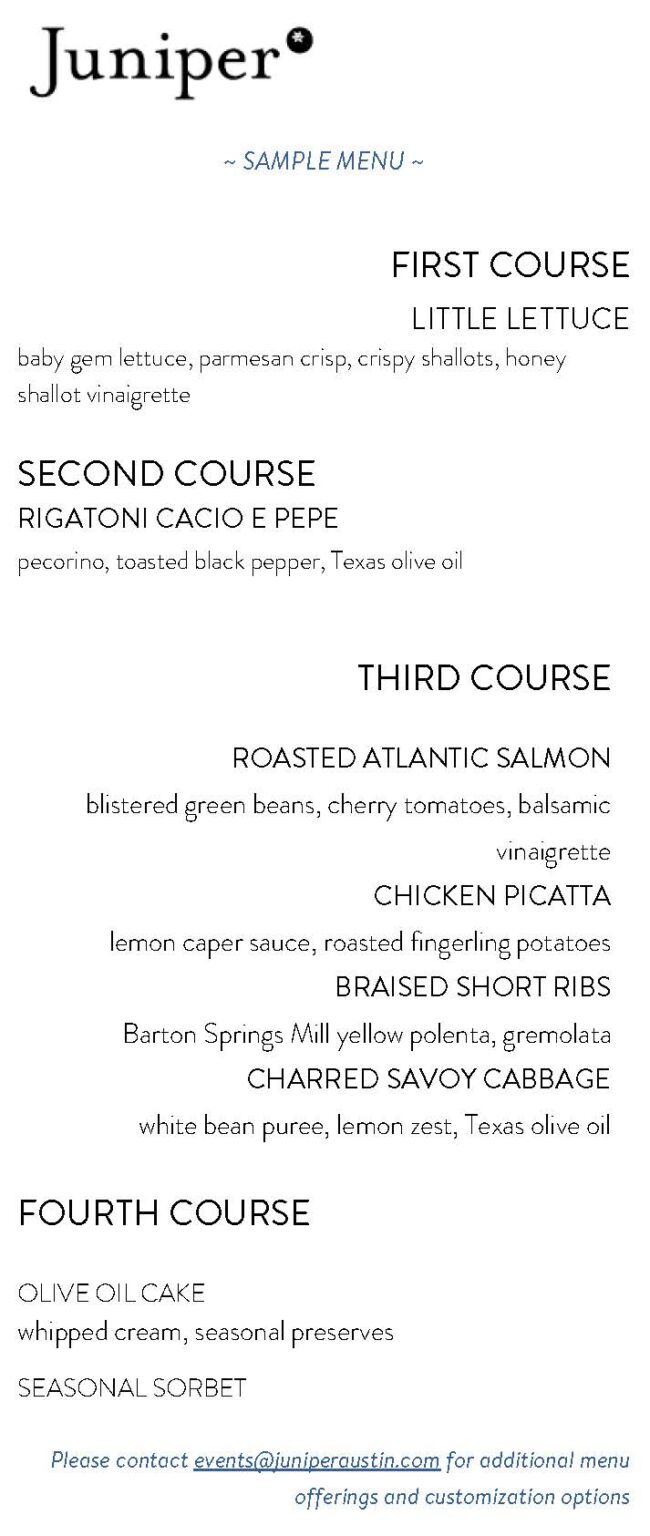 Event Menus - Juniper Italian Cuisine