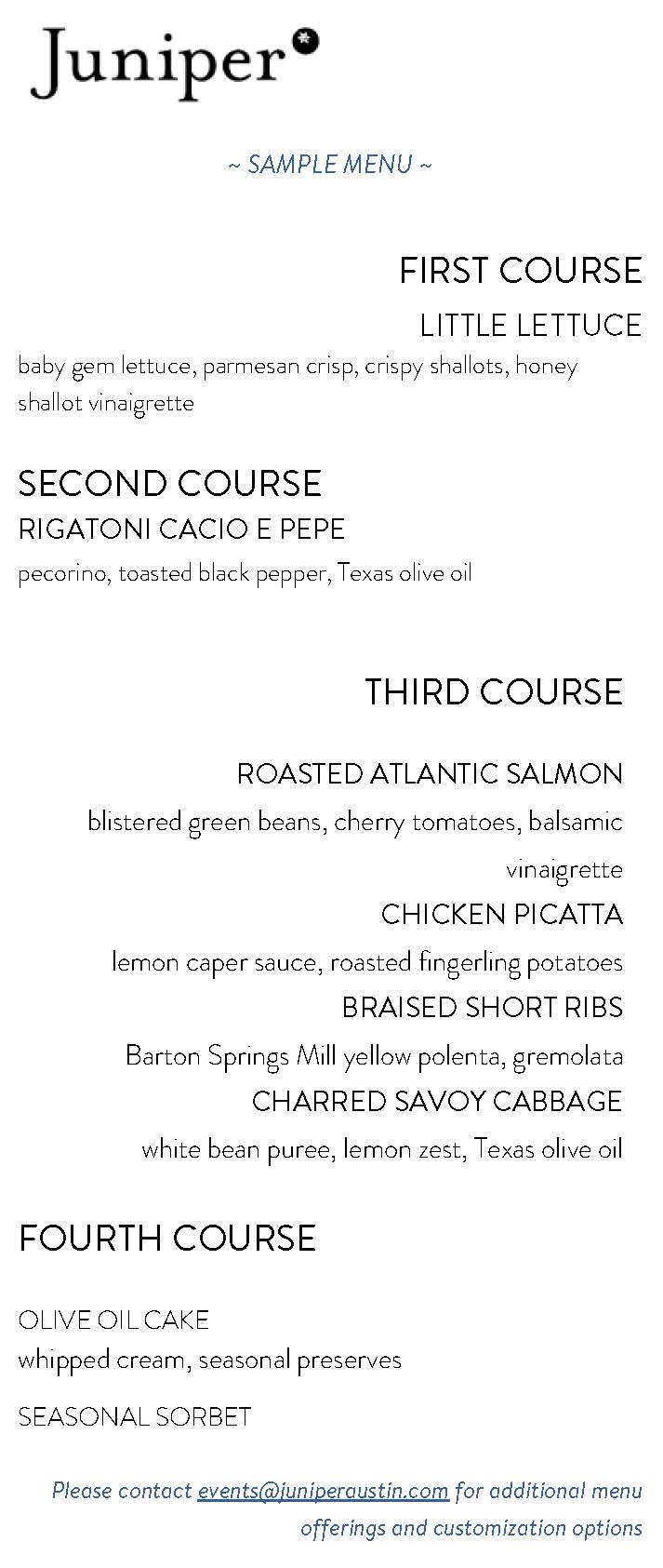 Event Menus - Juniper Italian Cuisine