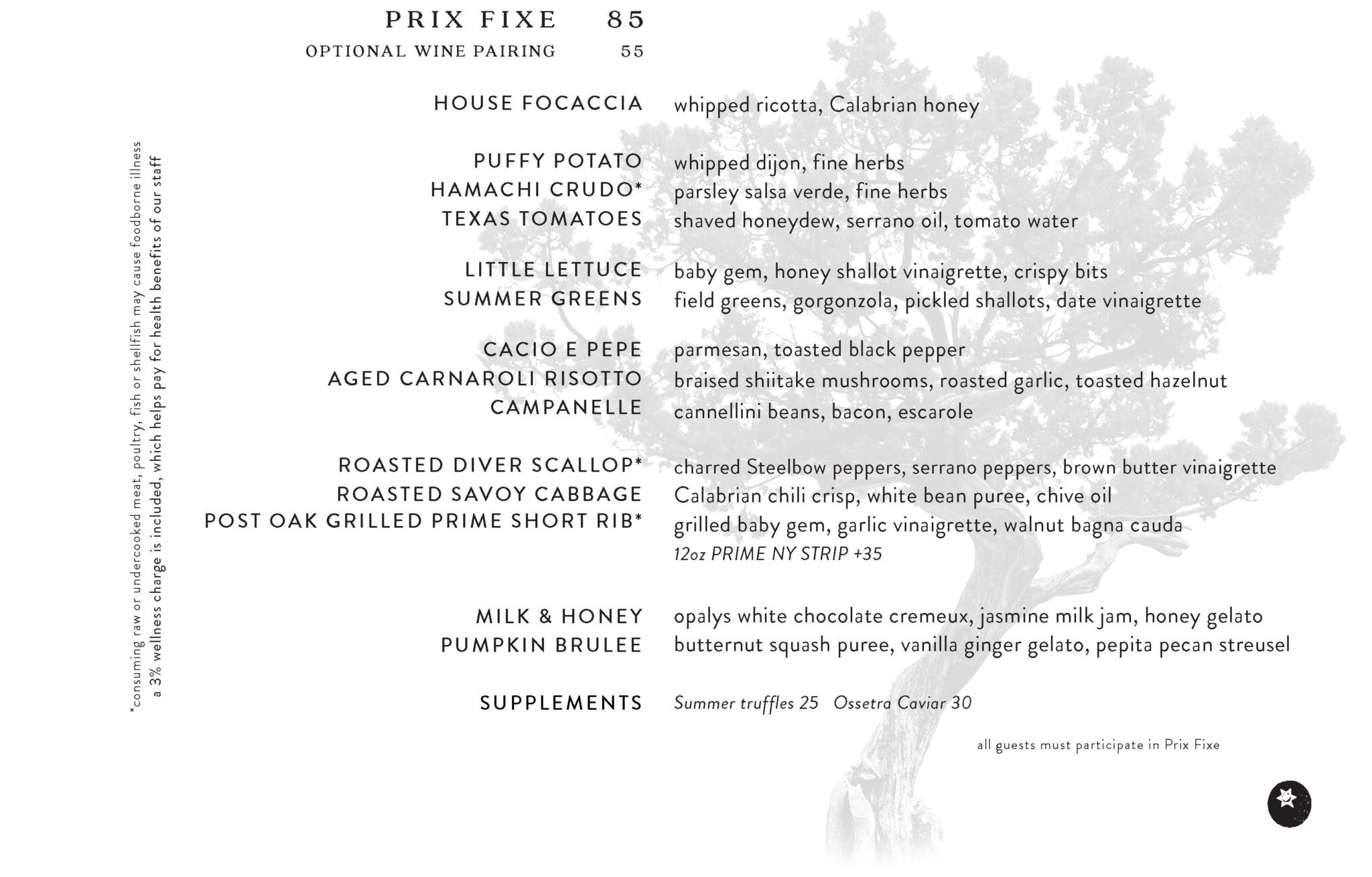 Prix Fixe Menu - Juniper Italian Cuisine