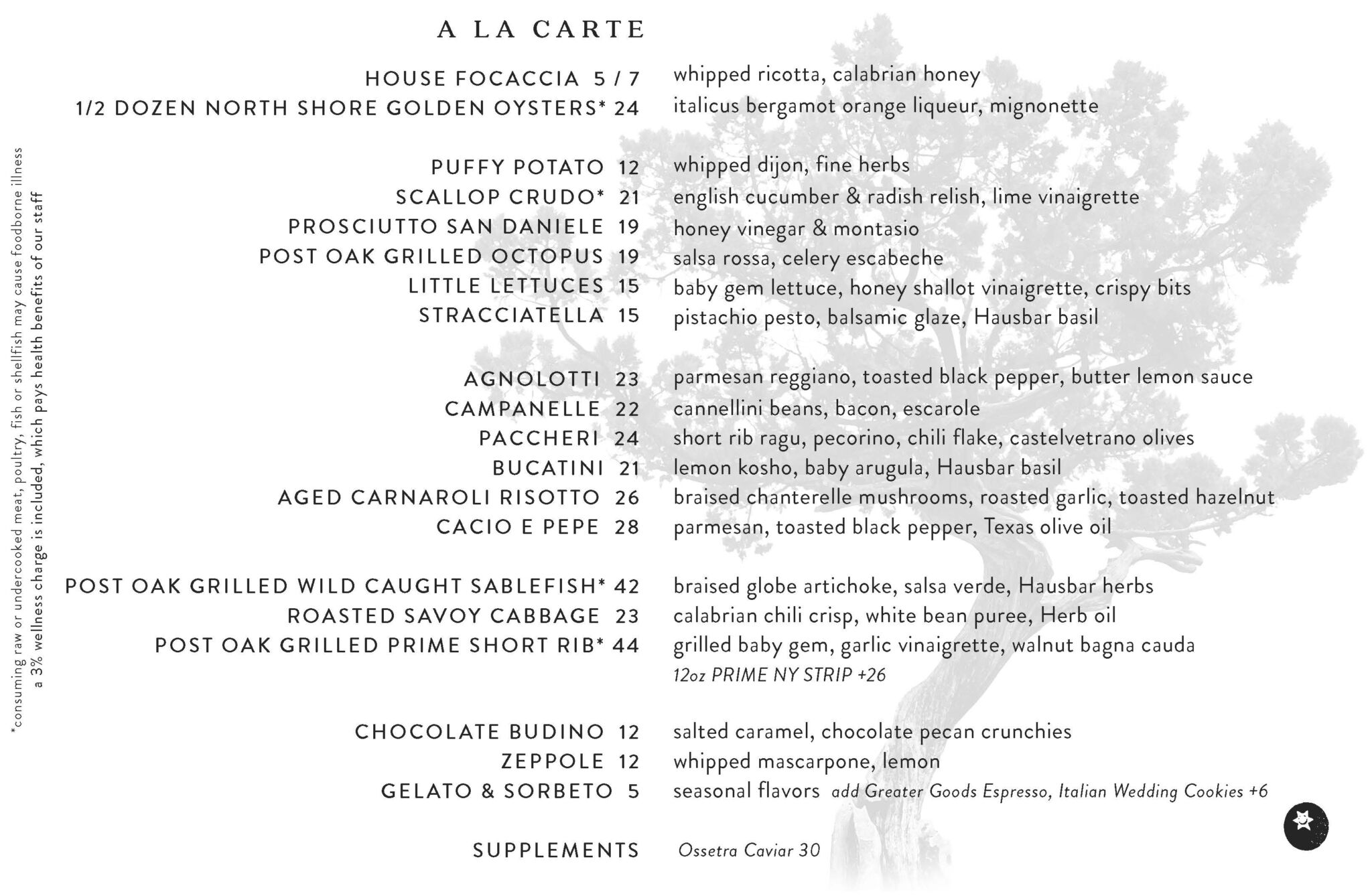 A La Carte Menu - Juniper Italian Cuisine