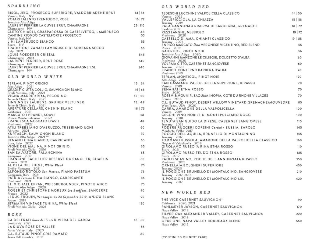 Beverage Menu - Juniper Italian Cuisine