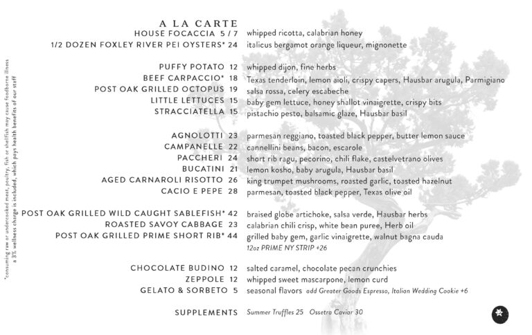 A La Carte Menu - Juniper Italian Cuisine