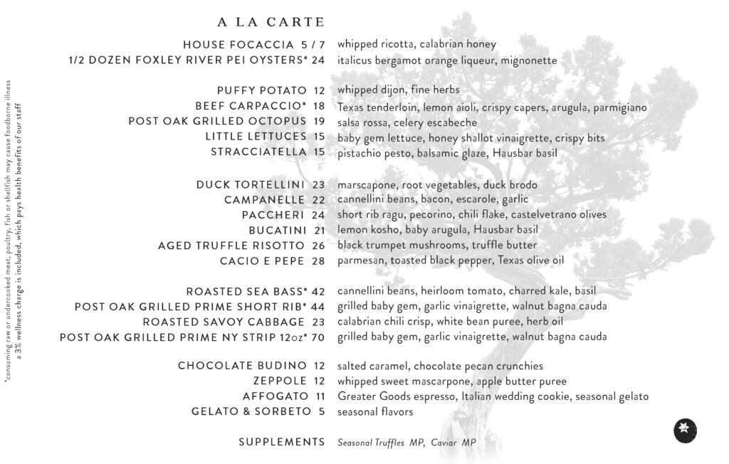 A La Carte Menu - Juniper Italian Cuisine