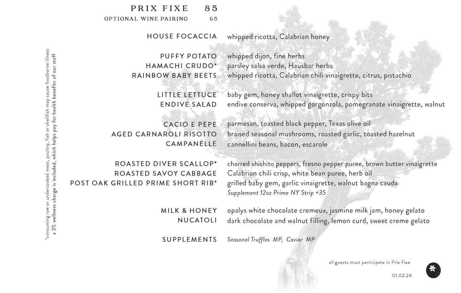 Prix Fixe Menu - Juniper Italian Cuisine