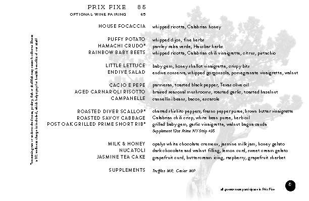 Prix Fixe Menu - Juniper Italian Cuisine