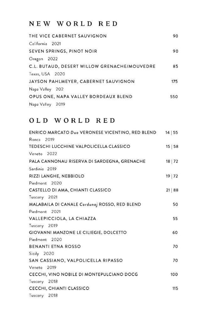 Beverage Menu - Juniper Italian Cuisine