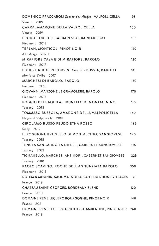 Beverage Menu - Juniper Italian Cuisine