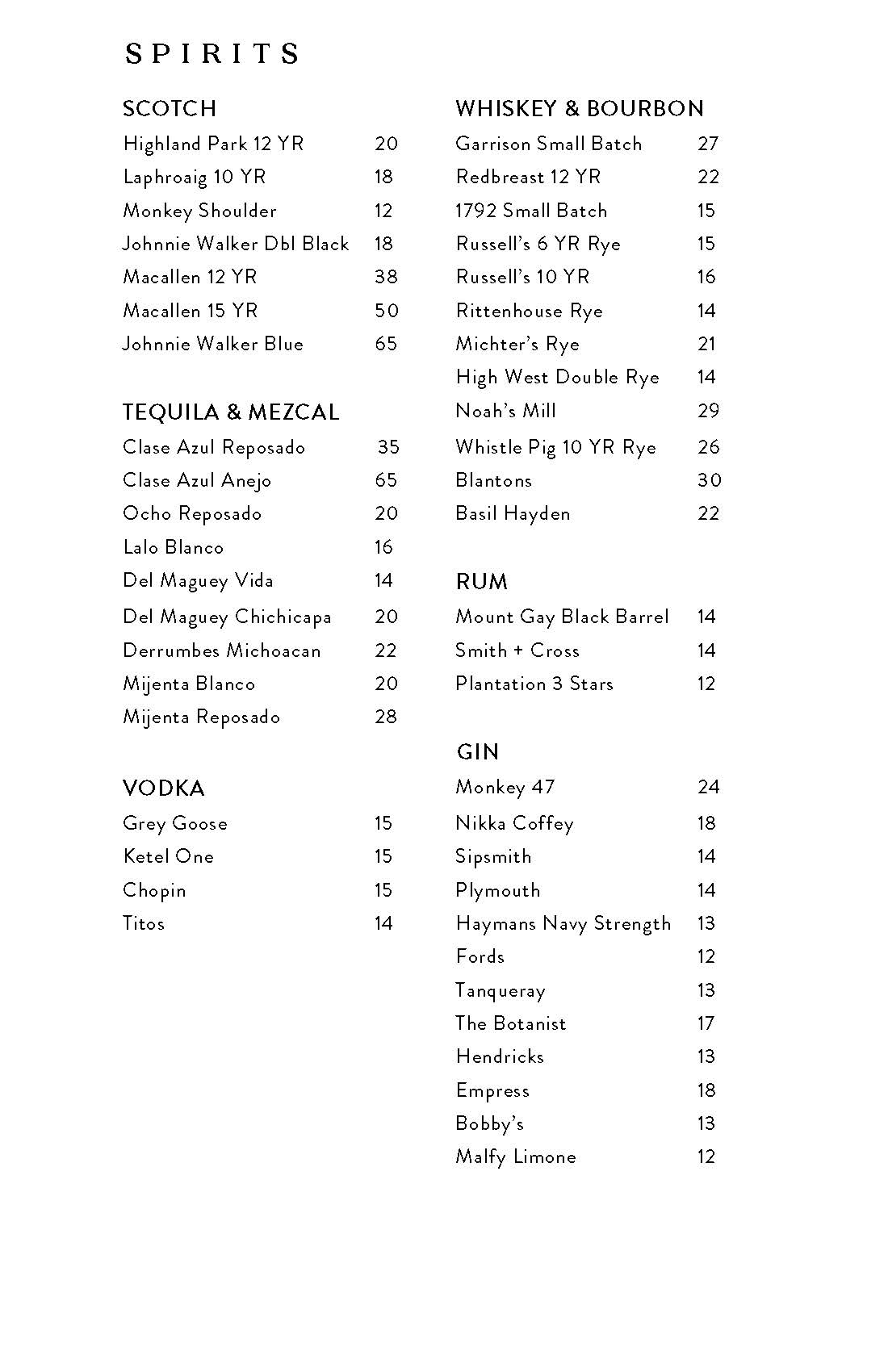 Beverage Menu - Juniper Italian Cuisine