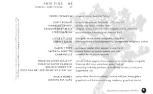 Prix Fixe Menu - Juniper Italian Cuisine