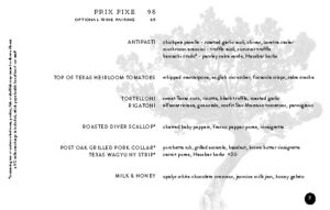 Prix Fixe Menu - Juniper Italian Cuisine